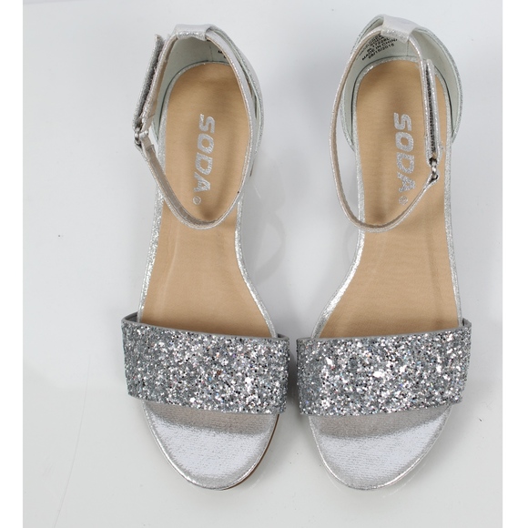 Shoes | Girls Silver Glitter Open Toe Ankle Strap Sandal | Poshmark